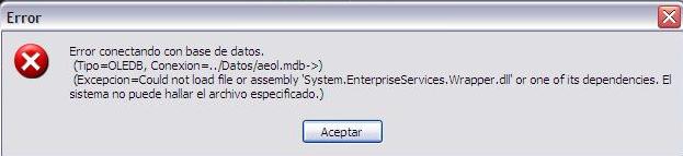 Error conectando con base de datos System.EnterpriseServices.Wrapper.dll | Soporte AEOL