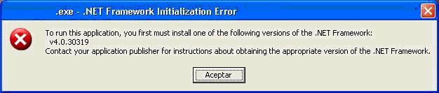 .NET Framework Initialization Error – Soporte AEOL